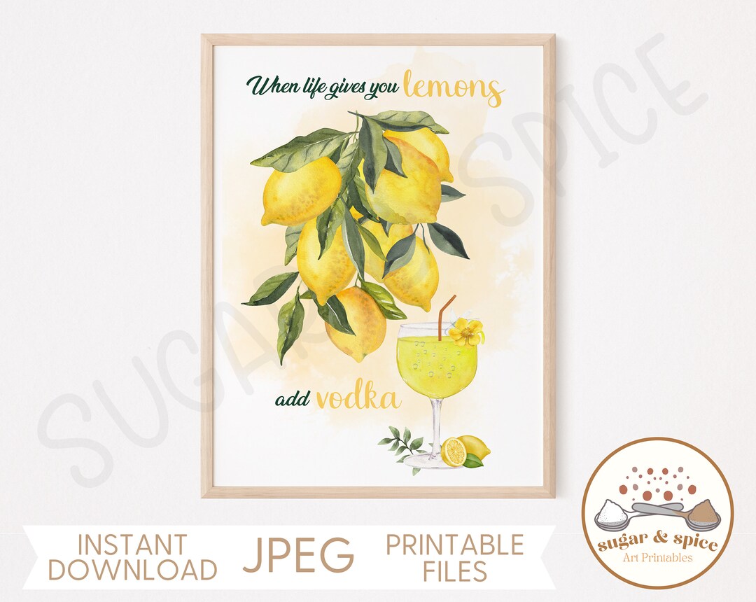 Lemon Tree Cocktail Wall Art, Funny Lemon Print Bar Cart Art, Positive ...