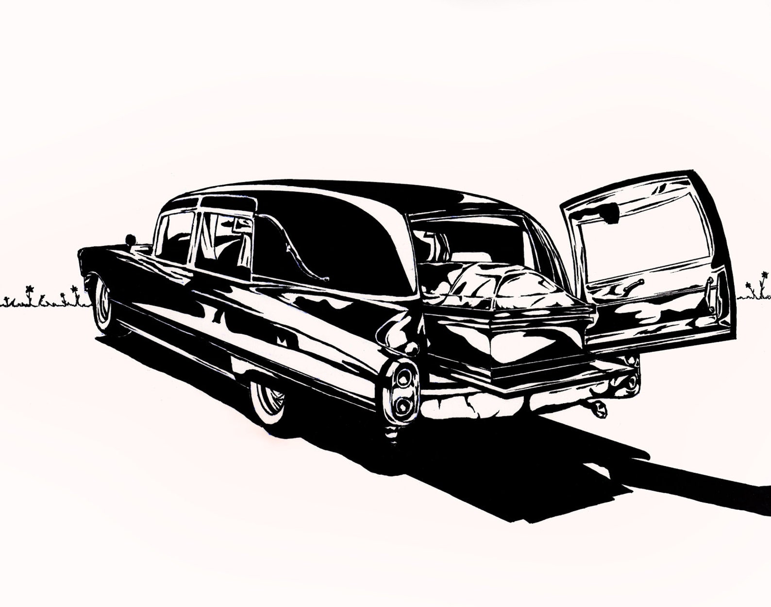 Daisy Pushin'- Classic Hearse Ink Drawing With Mat - Etsy