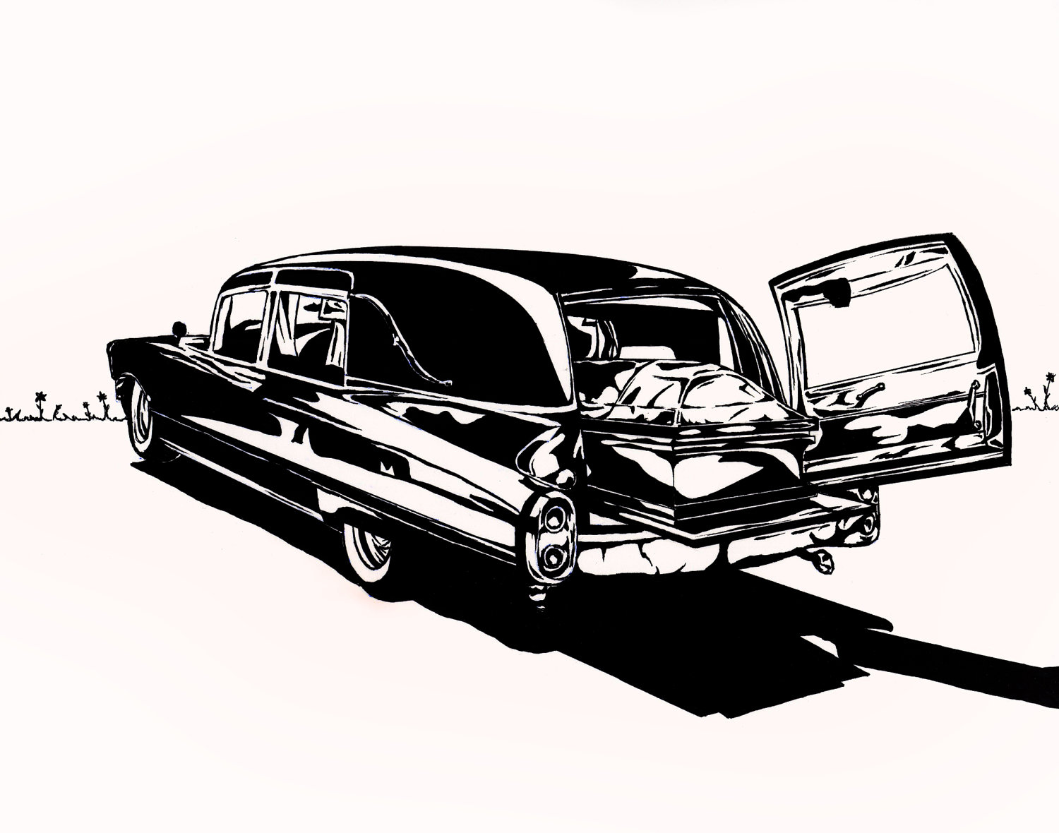Daisy Pushin'- Classic Hearse Ink Drawing With Mat - Etsy