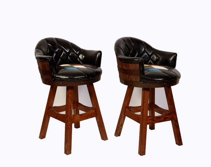 Whiskey Barrel Bar Stools Pair Mid Century Man Cave - Etsy