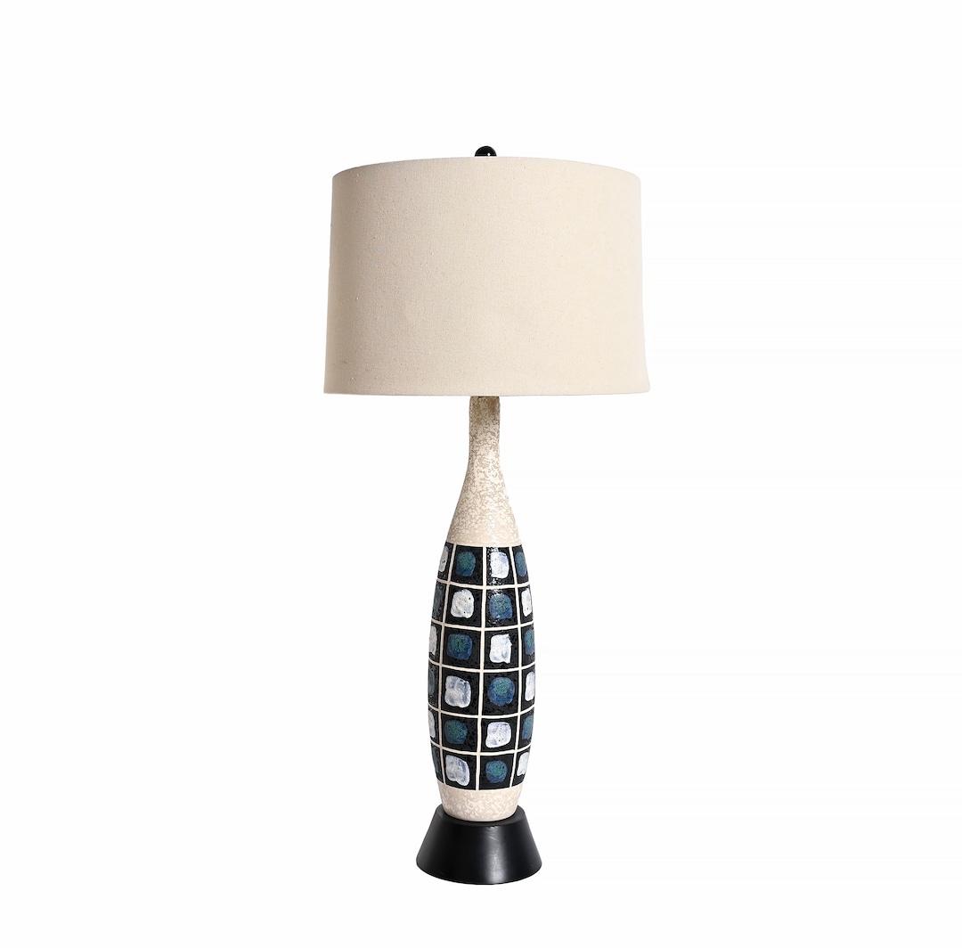 Hand Painted Table Lamp Large Lamp Mid Century Modern - Etsy