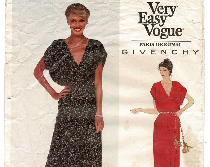 1980s Sewing Pattern Women Designer Dress W/ Drape Cap Sleeve, Mid-calf ...