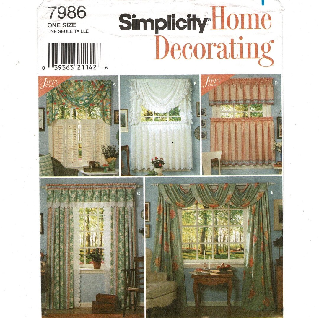 UNCUT Simplicity 7986 Window Treatments Sewing Pattern, Valance Cafe ...
