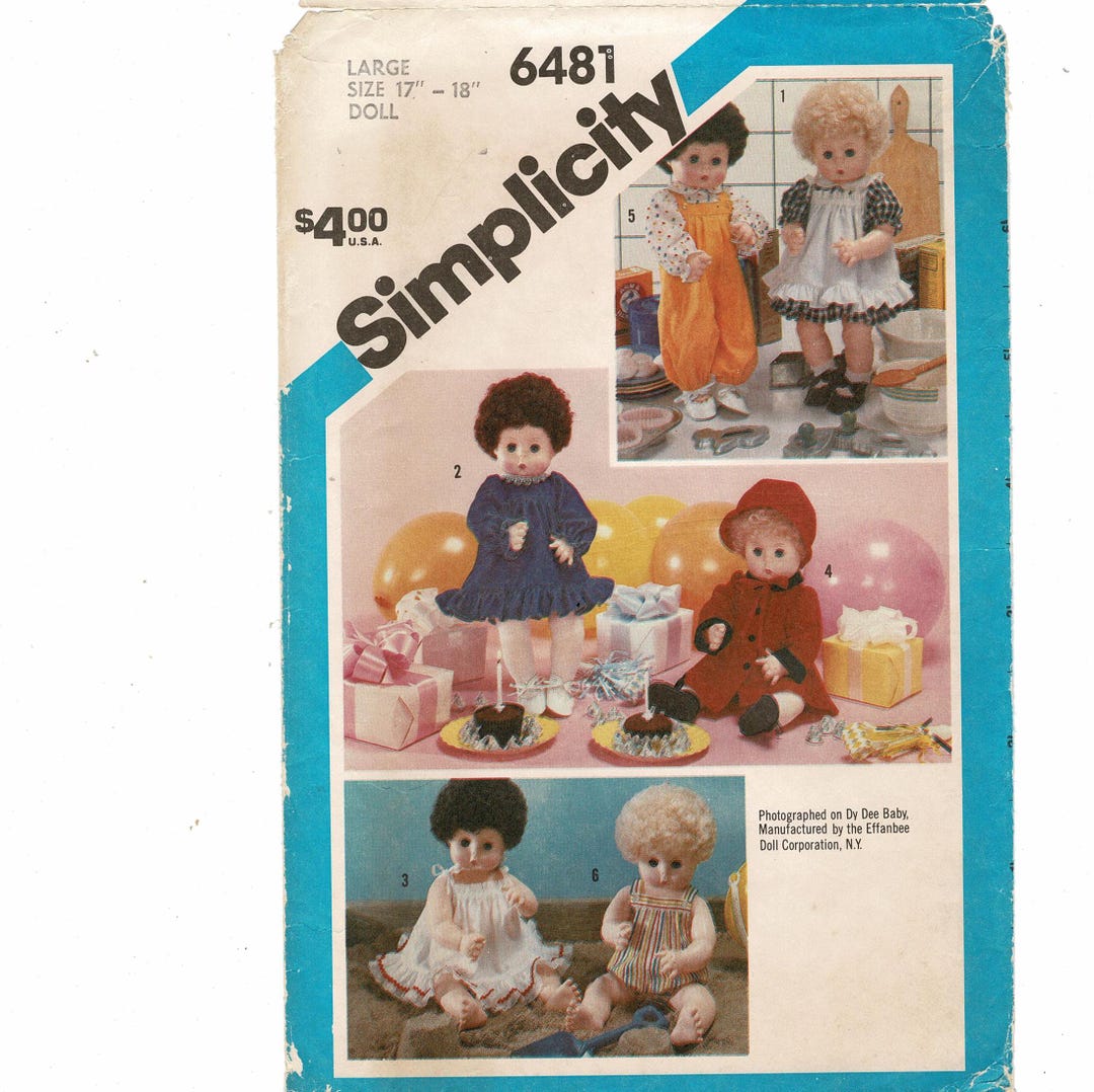 Simplicity 6481 / 275 Baby DOLL Clothes Wardrobe Sewing Pattern for 17 ...