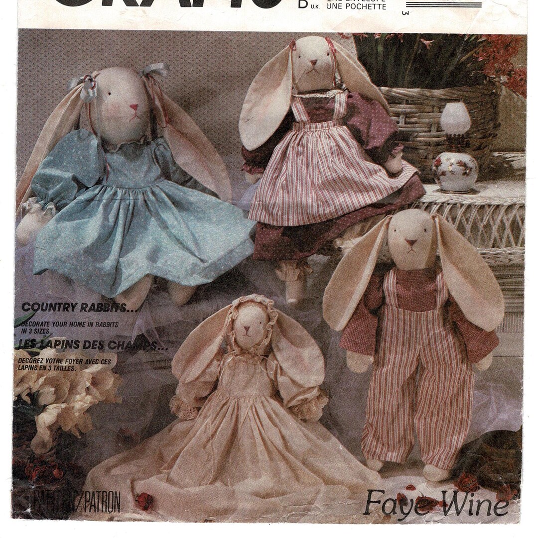 COMPLETE Stuffed BUNNY Rabbit Sewing Pattern 25, 20, 14 Inch Toy Animal ...