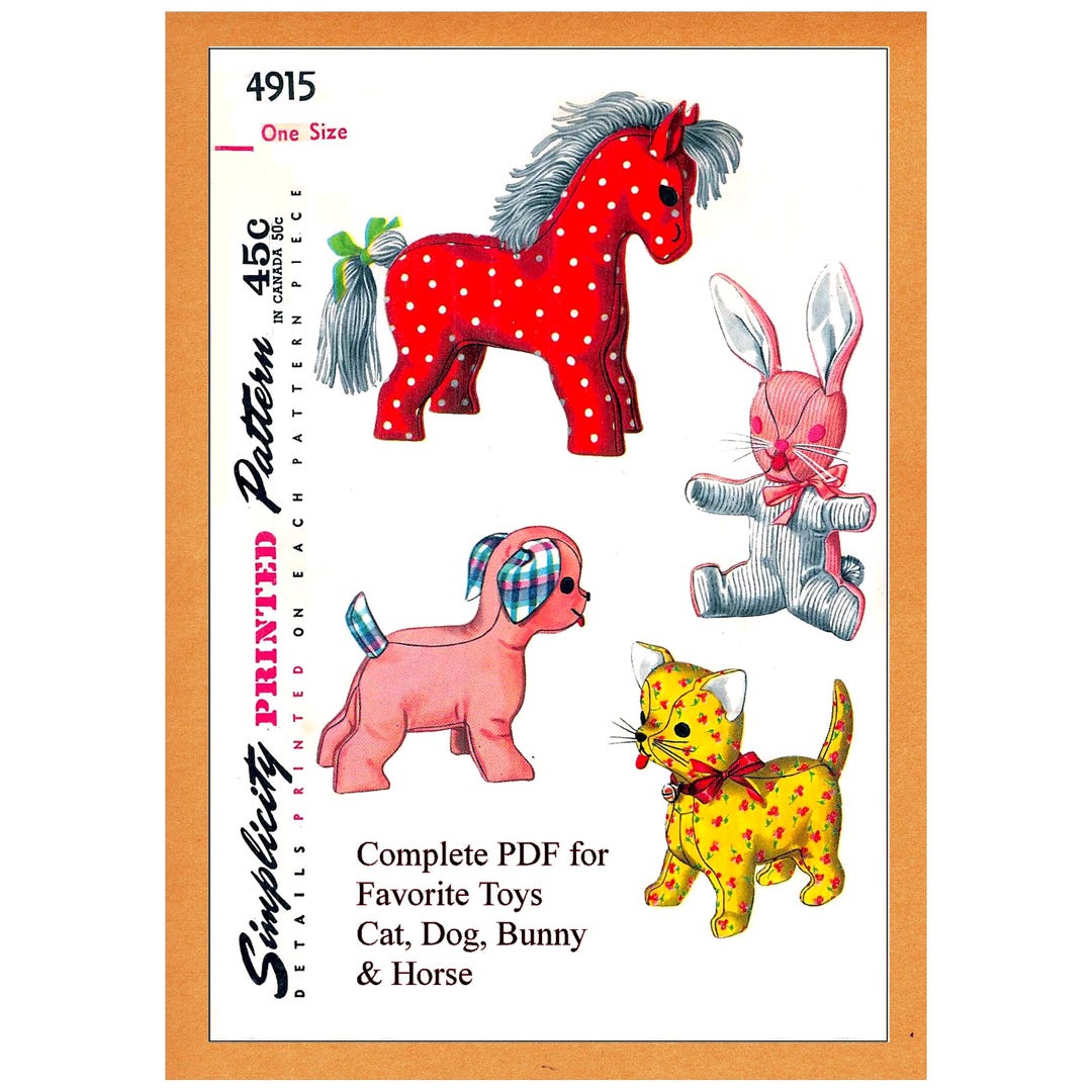 Simplicity 4915 PDF Stuffed Toy Animal Sewing Pattern, Easter Bunny ...