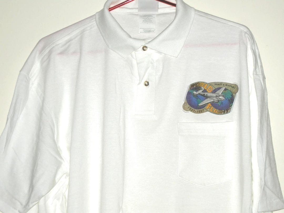 White Polo Shirt W/ Collar & Pocket, Pratt Whitney 1930s Logo, Adult ...