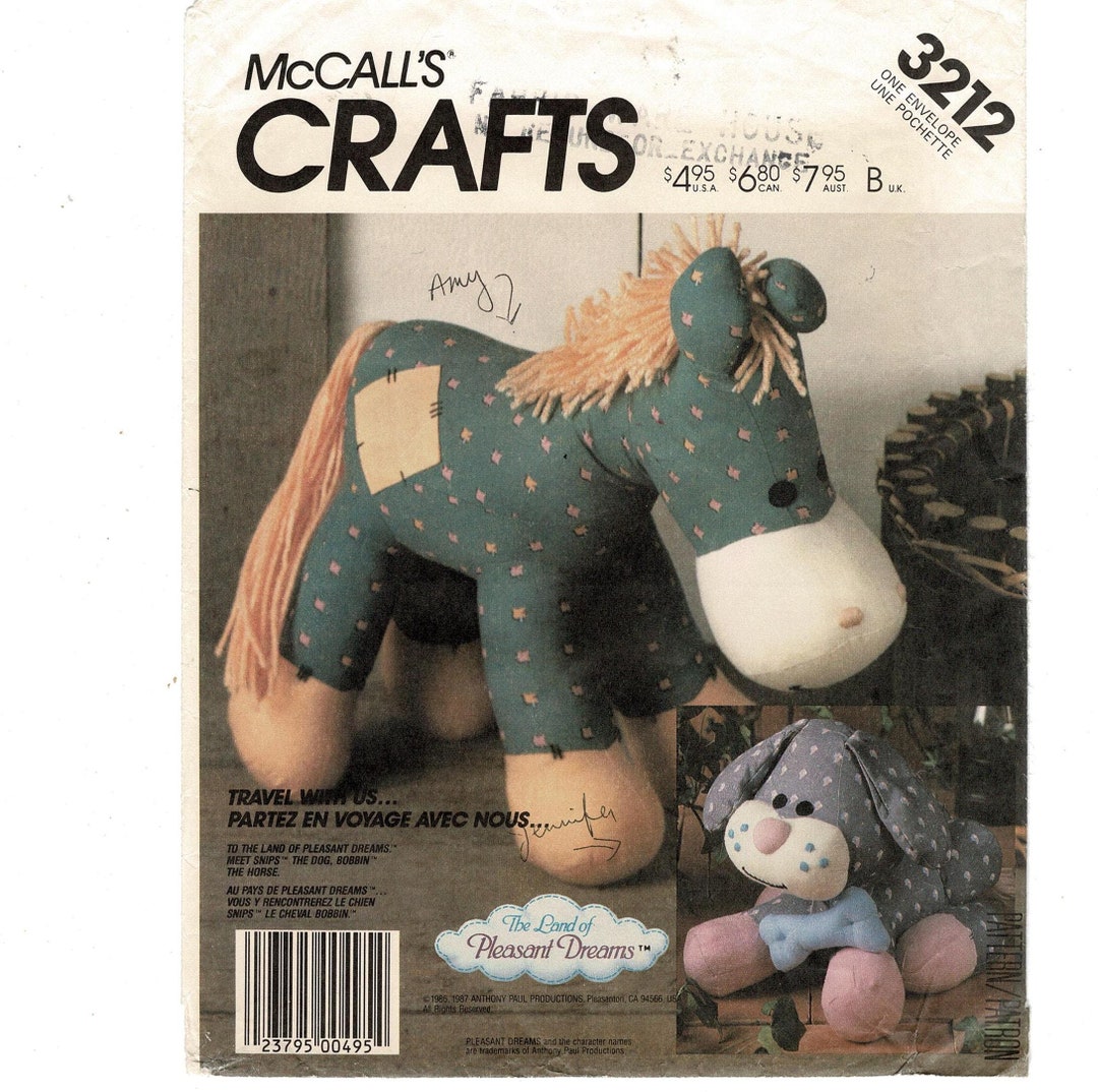 UNCUT Mccalls 864 3212 Sewing Pattern, Snips the Dog & Bobbin the Horse ...