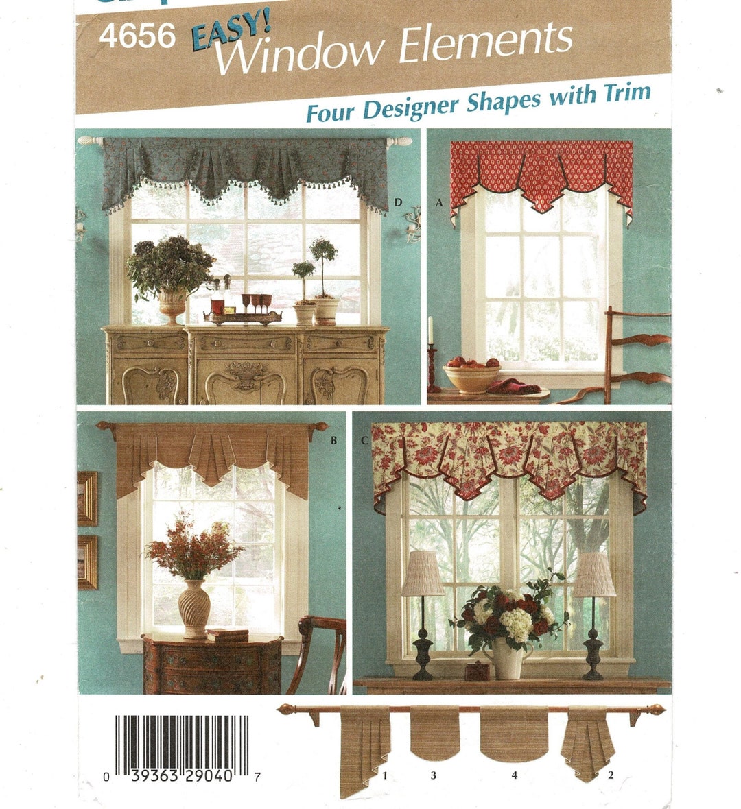 UNCUT Simplicity 4656 Easy Window Treatments, Four Shaped Valances With ...