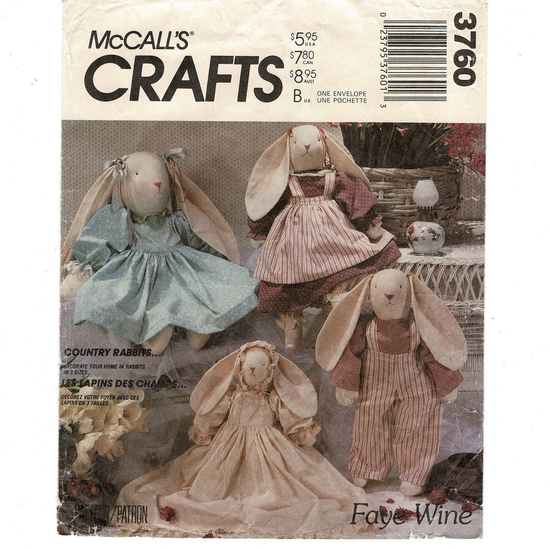 Stuffed BUNNY Rabbit Sewing Pattern 25 20 14 Inch Toy Animal & Country Doll Clothes Girl Boy ...