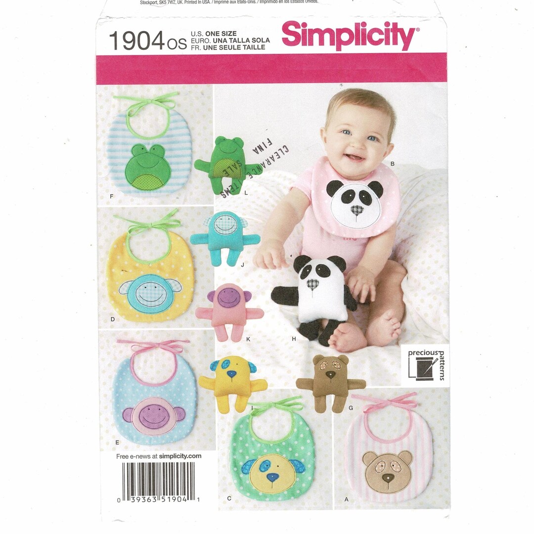 Simplicity 1904 Sewing Pattern for Baby Bibs and 6-1/2 Inch Stuffed ...