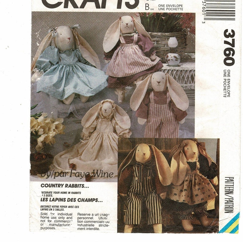 CUT Stuffed BUNNY Rabbit Sewing Pattern 25, 20, 14 Inch Toy Animal ...