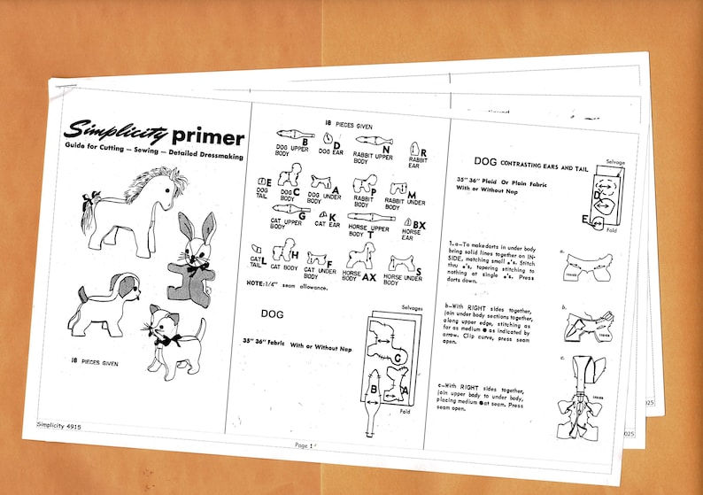 UNCUT Stuffed Animal Toys Sewing Pattern: Easter Bunny, Cat, Dog, Horse ...