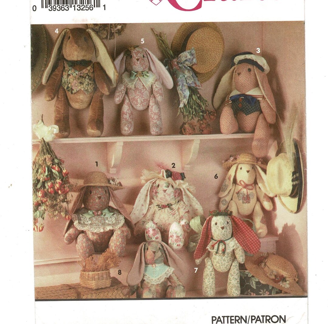 Simplicity 8104 Stuffed Decorative Country Bunny Jointed Rabbit, 15 ...