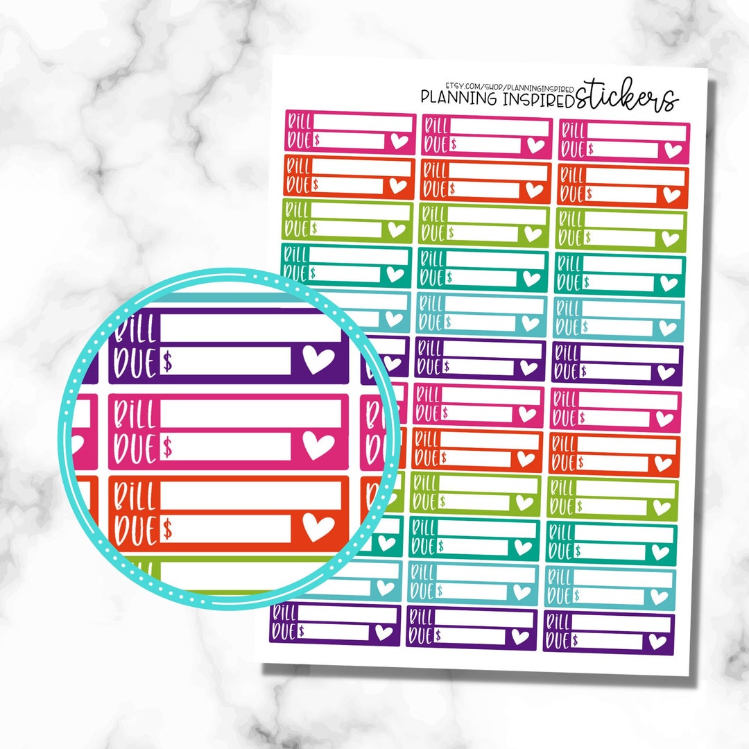 Bill Due Stickers, Set of 36, Bill Due Planner Stickers, Bill Stickers ...