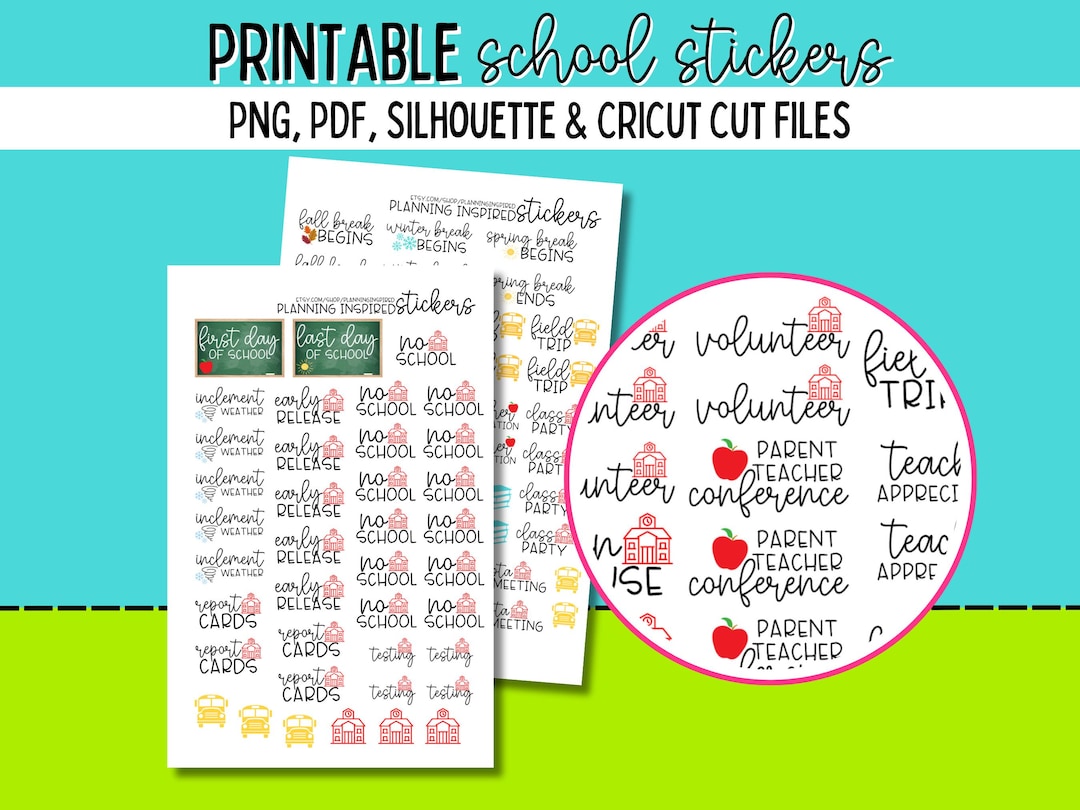 Printable School Stickers, Printable Planner Stickers, School Planner ...