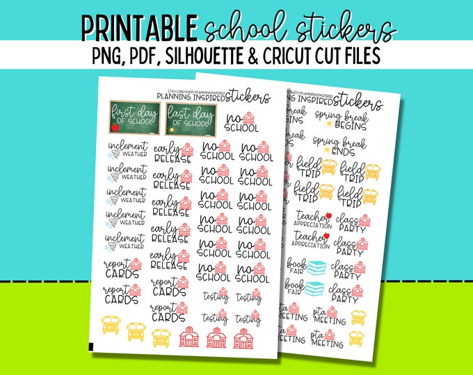 Printable School Stickers, Printable Planner Stickers, School Planner ...