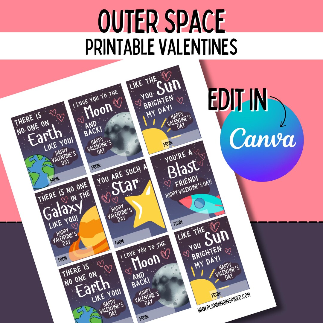 Printable Valentines, Outer Space, DIY Printable School Valentines ...