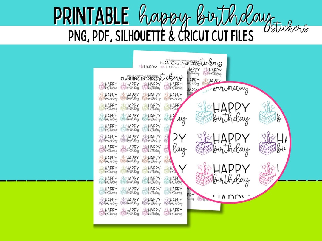 Printable Happy Birthday Stickers, Printable Planner Stickers, Happy ...