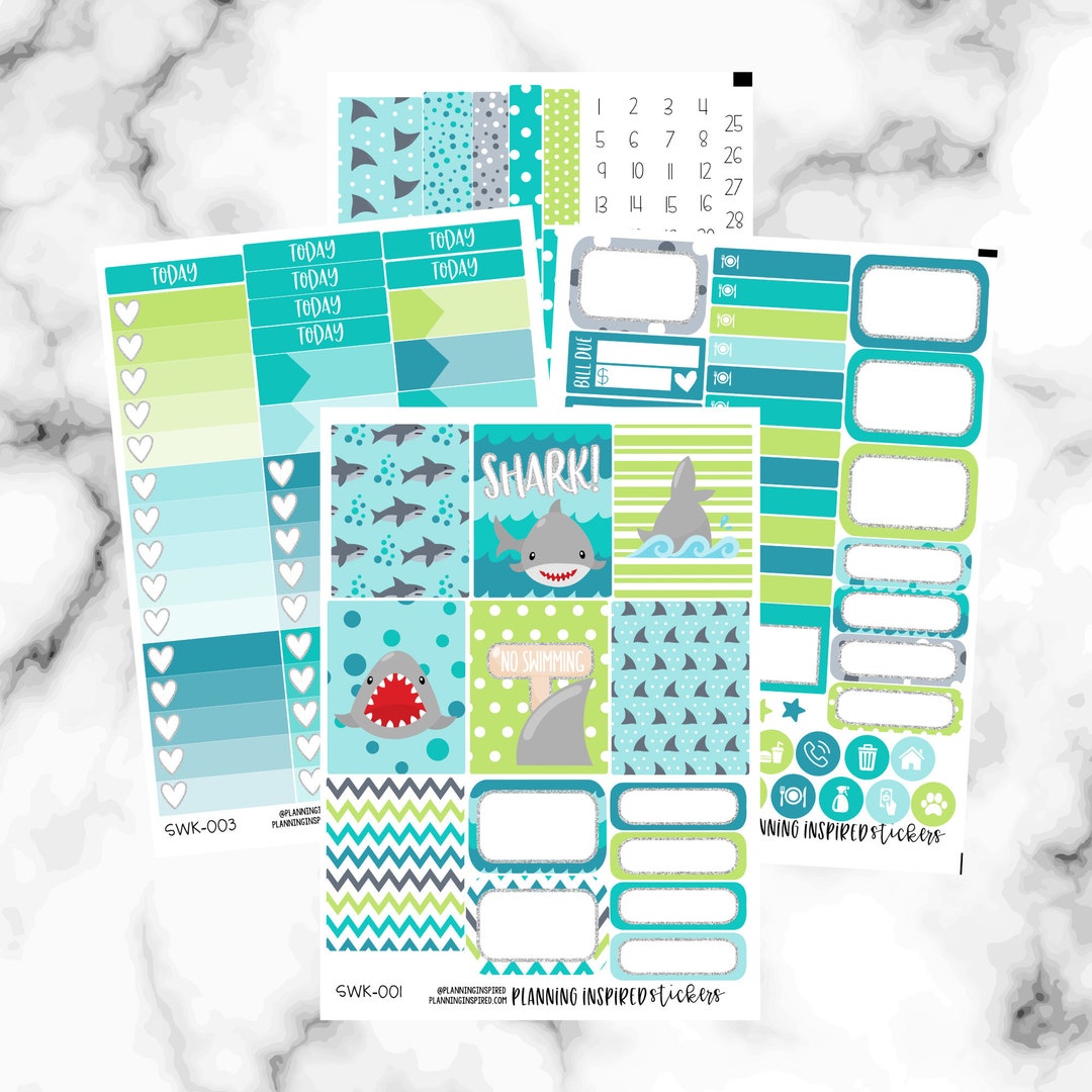 Shark Planner Sticker Kit, Weekly Sticker Kit, Weekly Planner Stickers ...