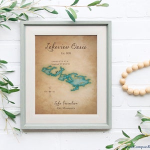 Personalized Lake House Map, Custom Lake Art, Vacation Home Decor ...