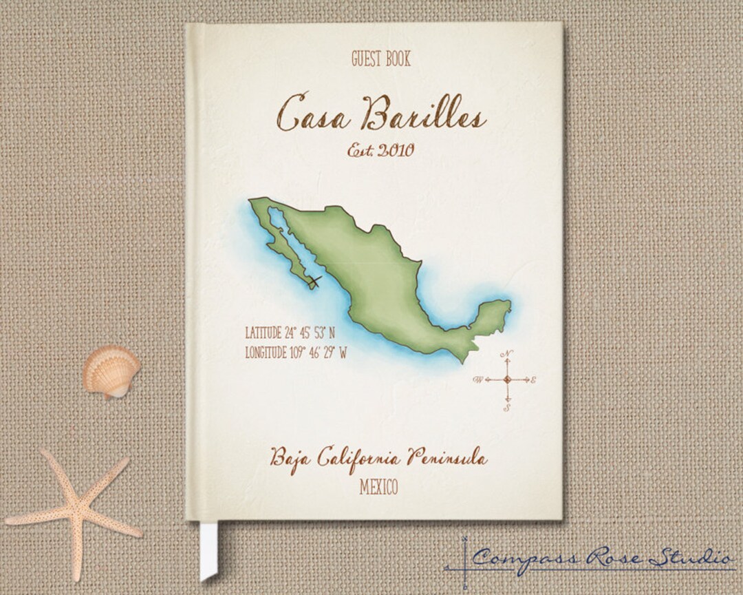 Personalized Vacation Home Guest Book, Rustic Watercolor Map Guest Book ...