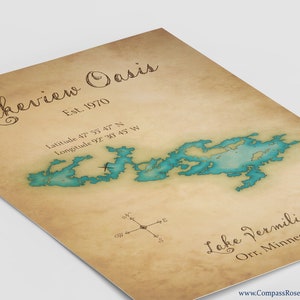 Personalized Lake House Map, Custom Lake Art, Vacation Home Decor ...