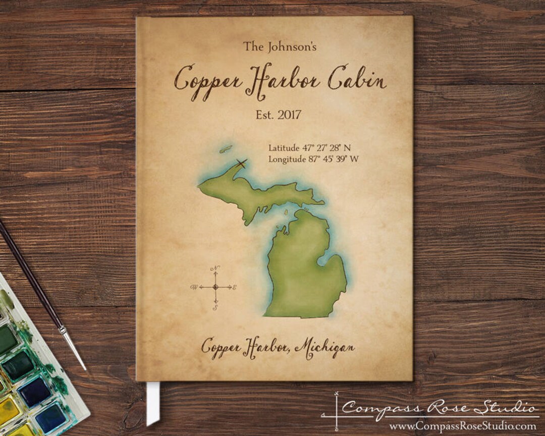 Personalized Vacation Home Guest Book, Rustic Watercolor Map Guest Book ...