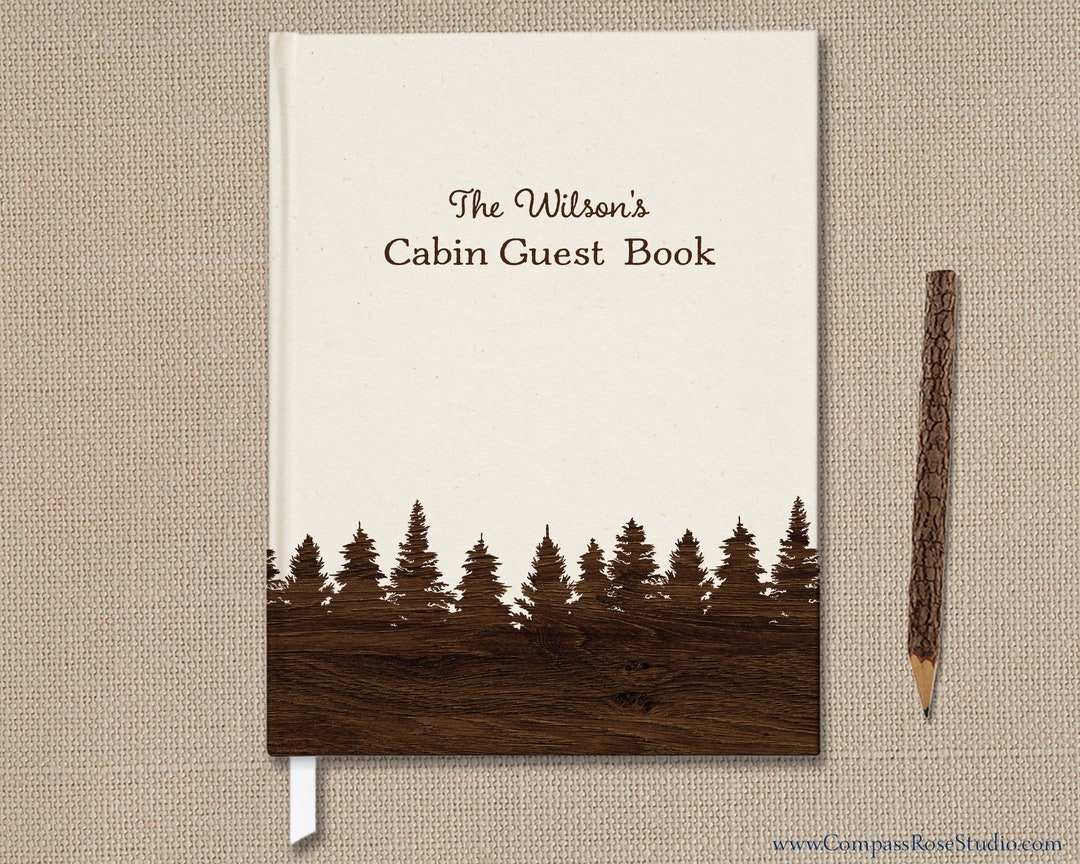 Cabin Guest Book, Woodgrain Pine Trees Memory Book, Travel Memory Book ...