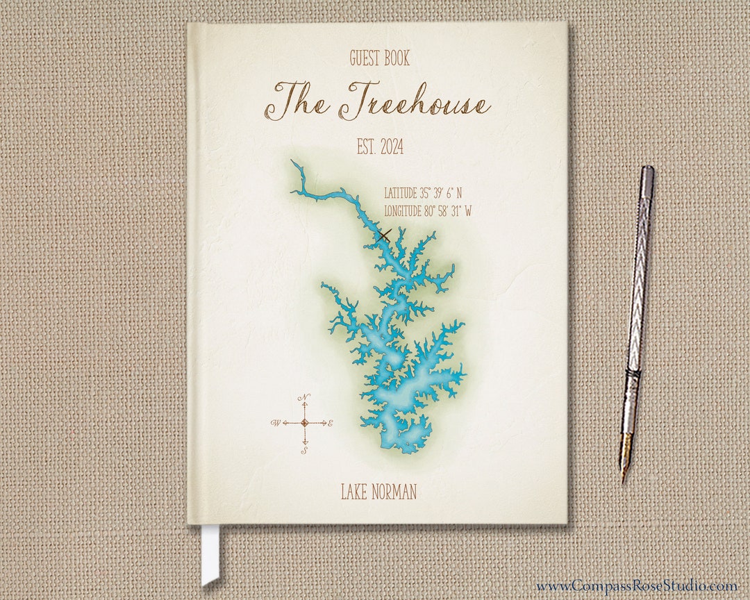 Personalized Lake House Guest Book, Vacation Home Watercolor Map Guest ...