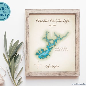 Personalized Lake Map, Custom Lake Art, Vacation Home Decor, Watercolor ...