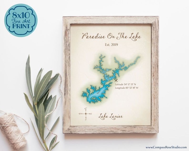 Personalized Lake Map, Custom Lake Art, Vacation Home Decor, Watercolor ...