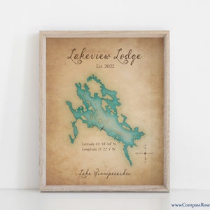 Personalized Lake Map, Custom Lake Art, Vacation Home Decor, Watercolor ...