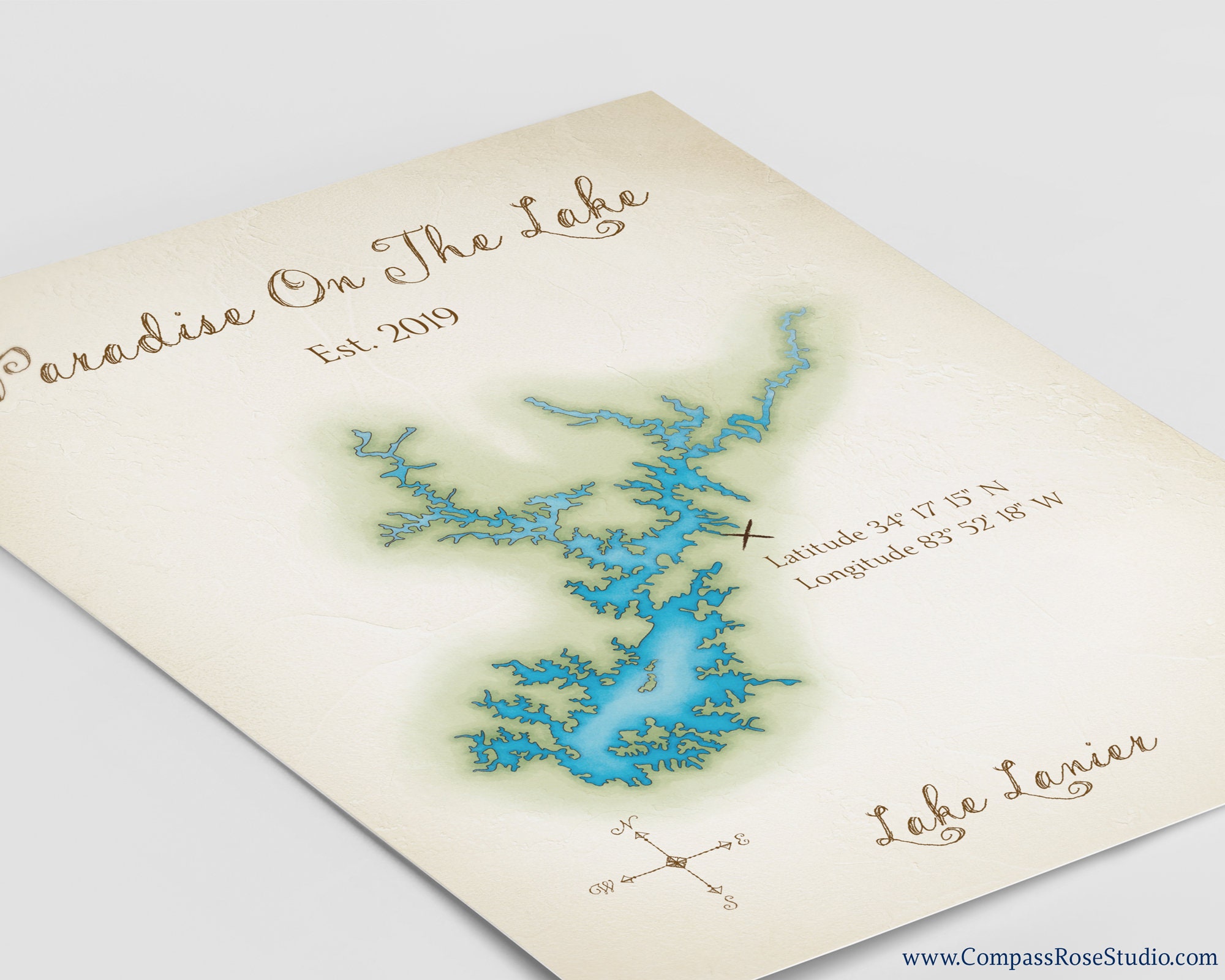 Personalized Lake Map, Custom Lake Art, Vacation Home Decor, Watercolor ...