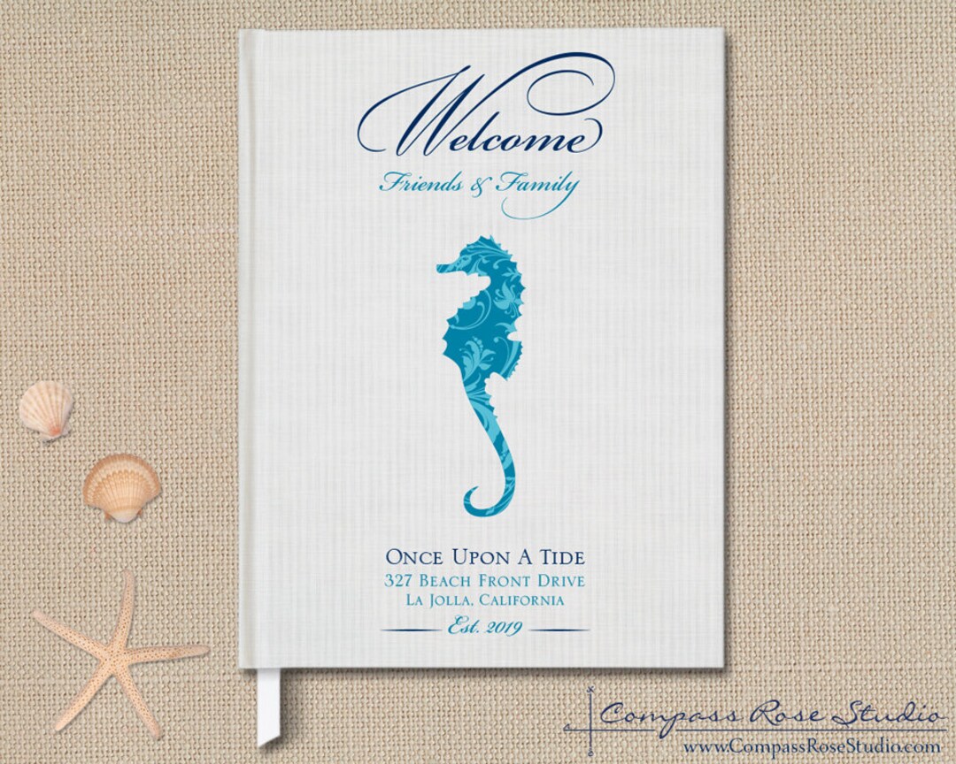Seahorse Scroll Guest Book, Beach House Guest Book, Nautical Home Guest ...