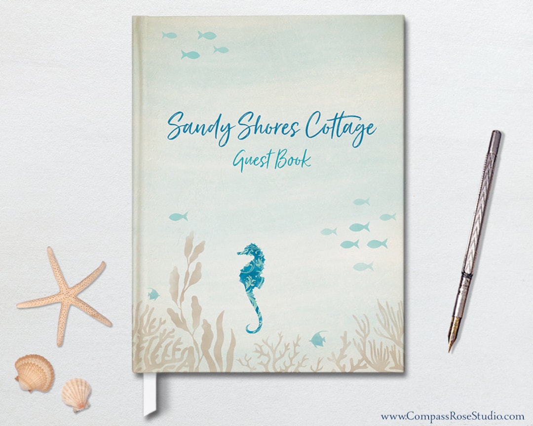Personalized Beach House Guest Book, Seahorse Vacation Home Guest Book ...