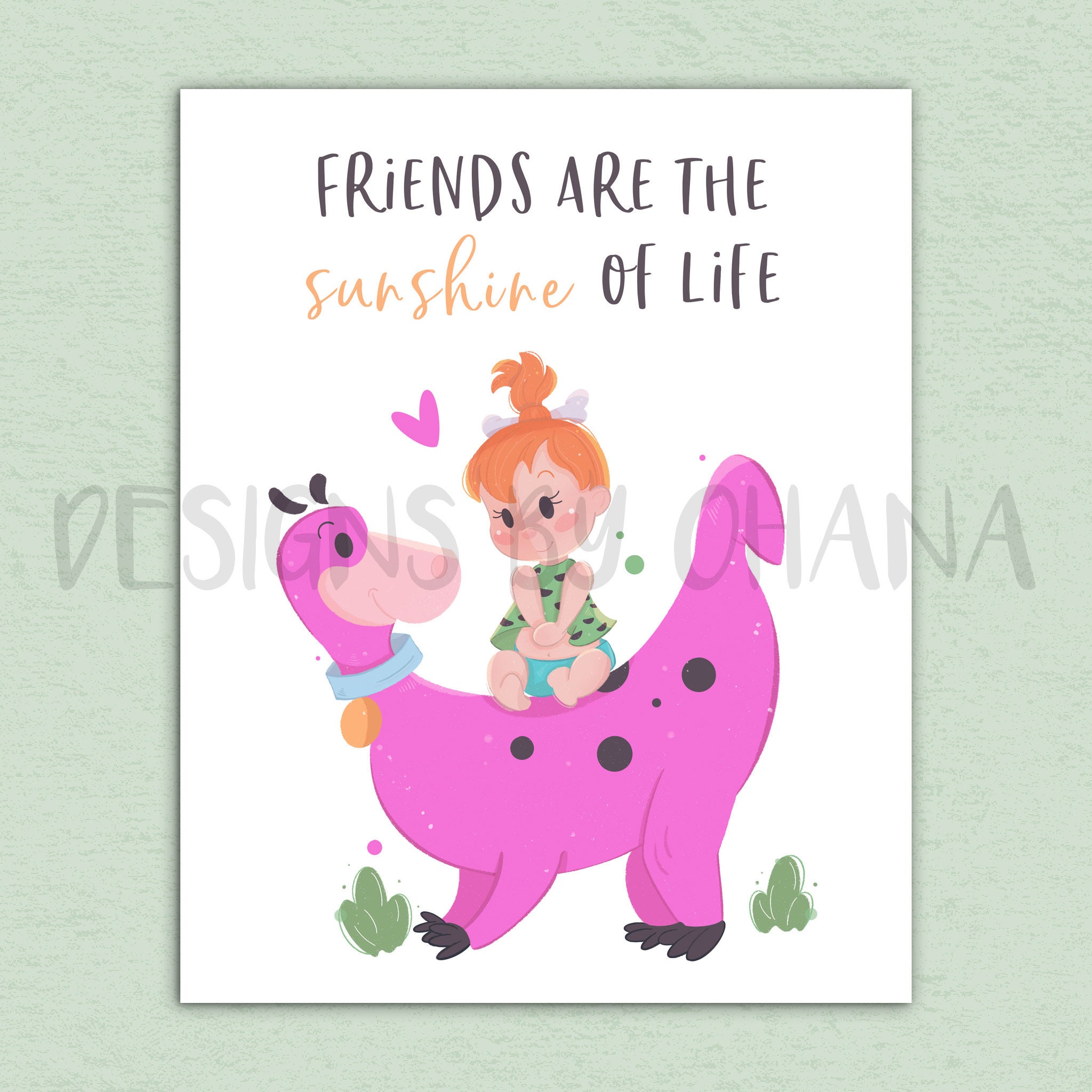 Pebbles and Dino the Flintstones Pop Culture Art Vintage Dino Art 60's ...