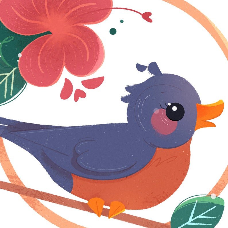 Robin Tiki Bird Robin Art Print Cute Bird Tiki Room Art Tropical Art ...