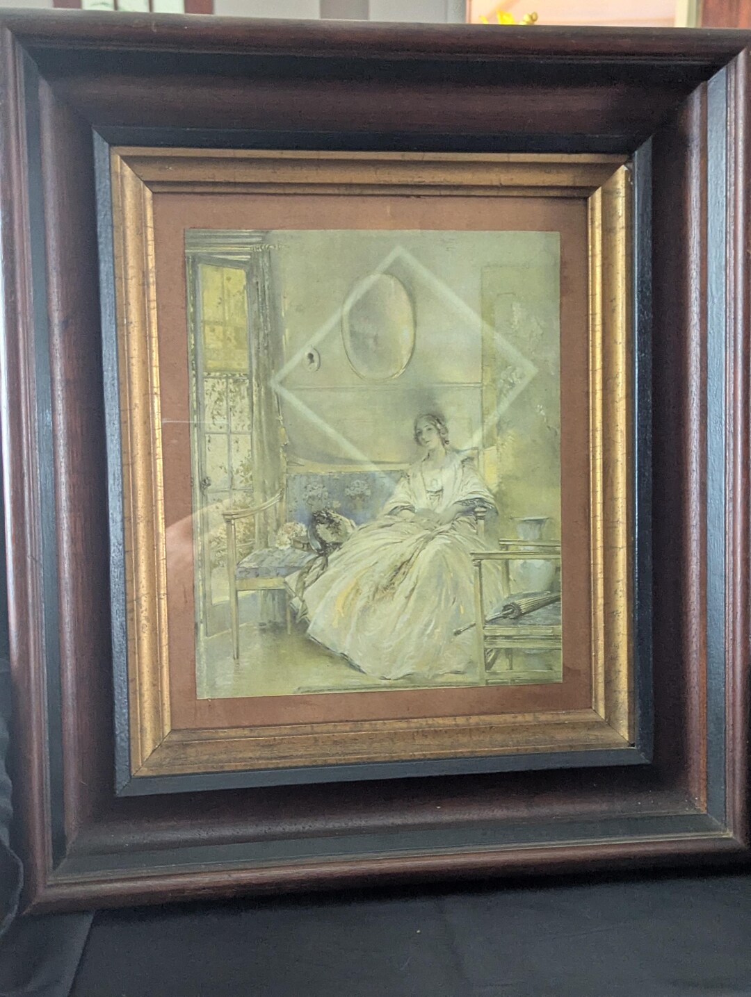 Victorian Walnut Deep Frame With Eric Pope Lithograph, "reflected Light ...
