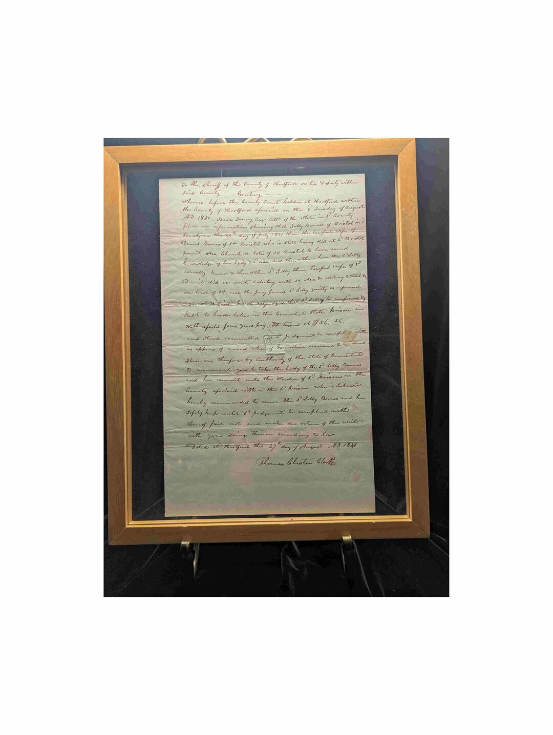 1831 Letter Remanding Woman to Prison for Adultery. Bristol CT ...