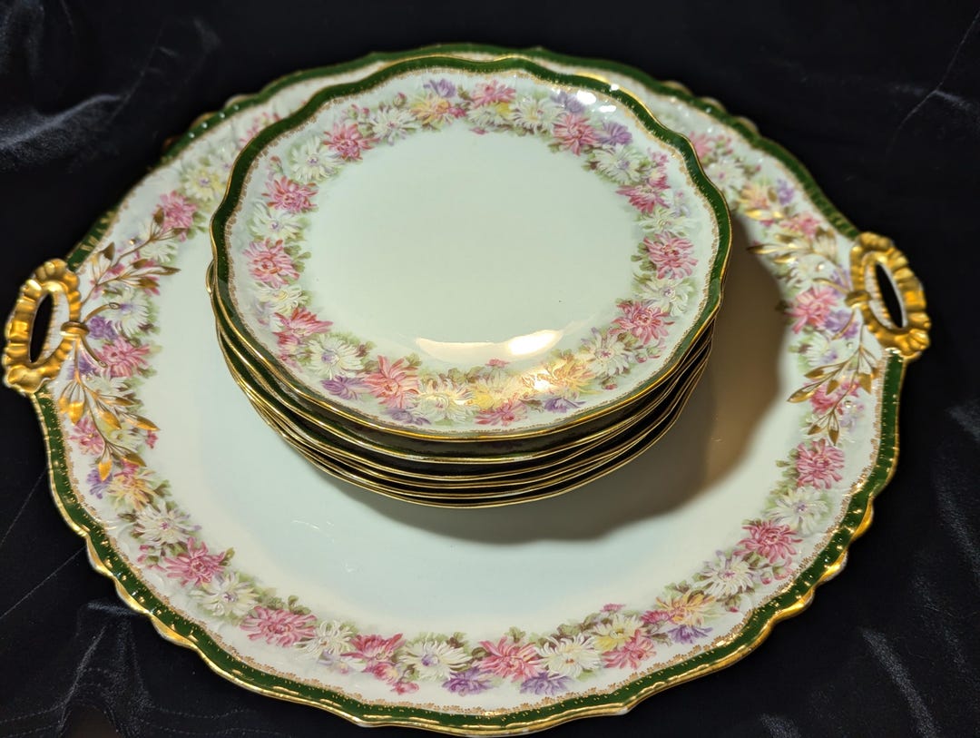 Jean Pouyat Limoges Cake Plate + 5 Matching Dessert Plates. Pattern Reg ...