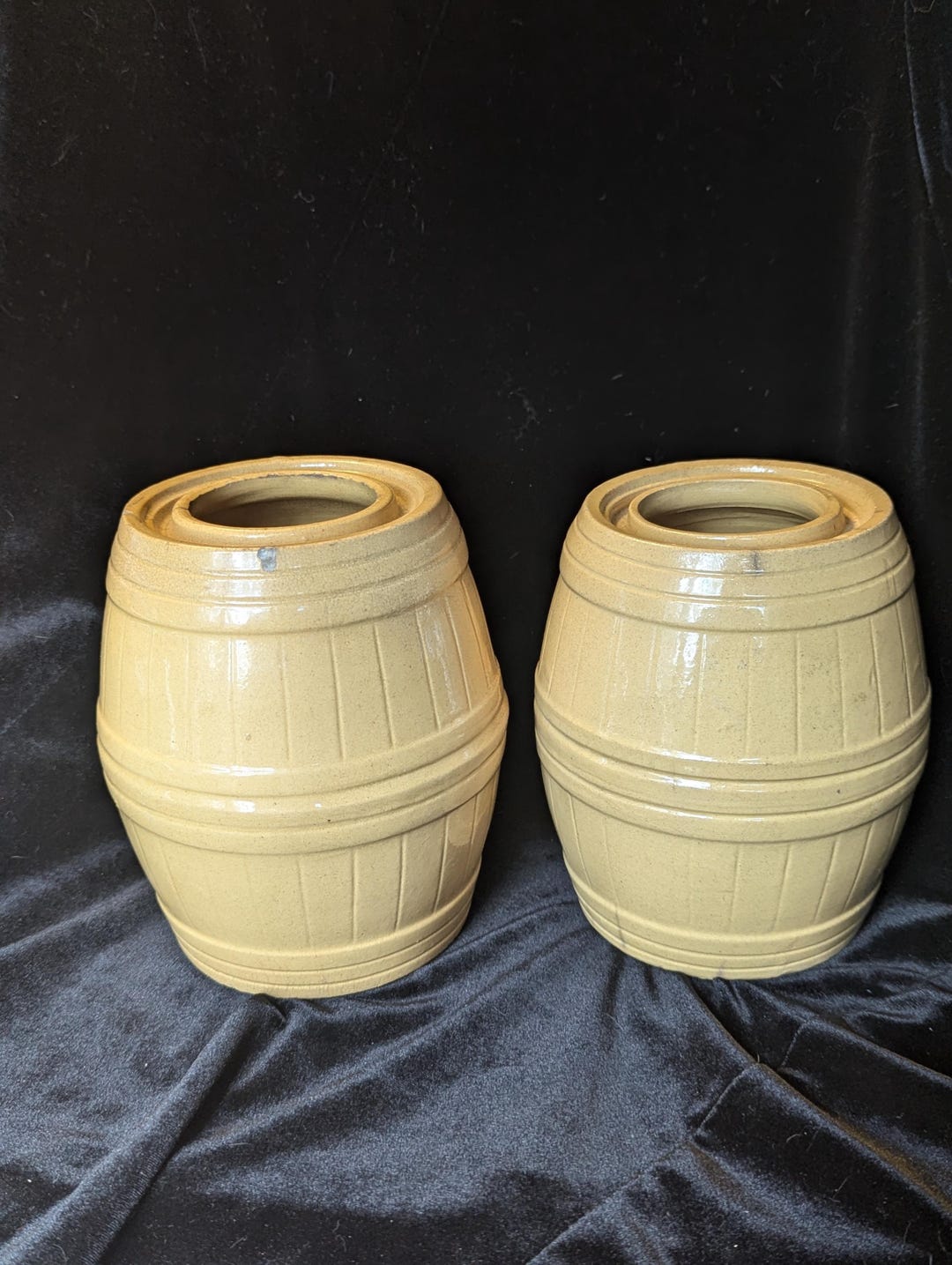 2 Primitive Yellow Ware Barrel Wax Seal Canning Jars. Yellow Ware ...