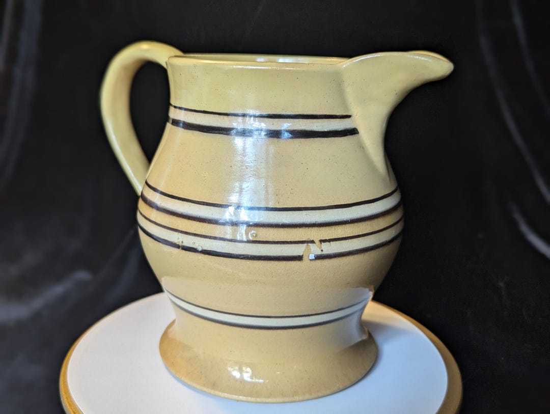 Banded Yellow Ware Pitcher. C. 1860. White Slip Bands With Brown ...