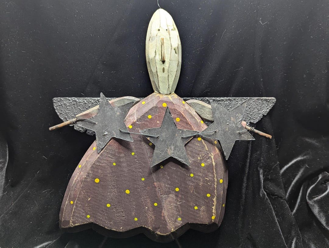 Dan Dipaolo Folk Art Angel. Primitive Rustic Wood and Metal Sculpture ...