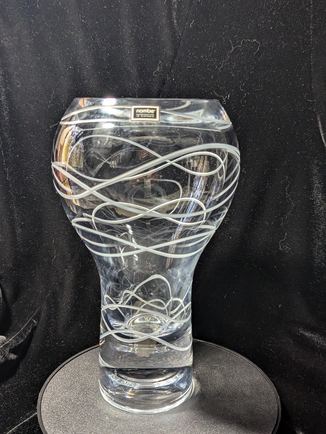 Nambe Vase "motus". 10" Slovakian Modern Glass, Crystal With Etched ...