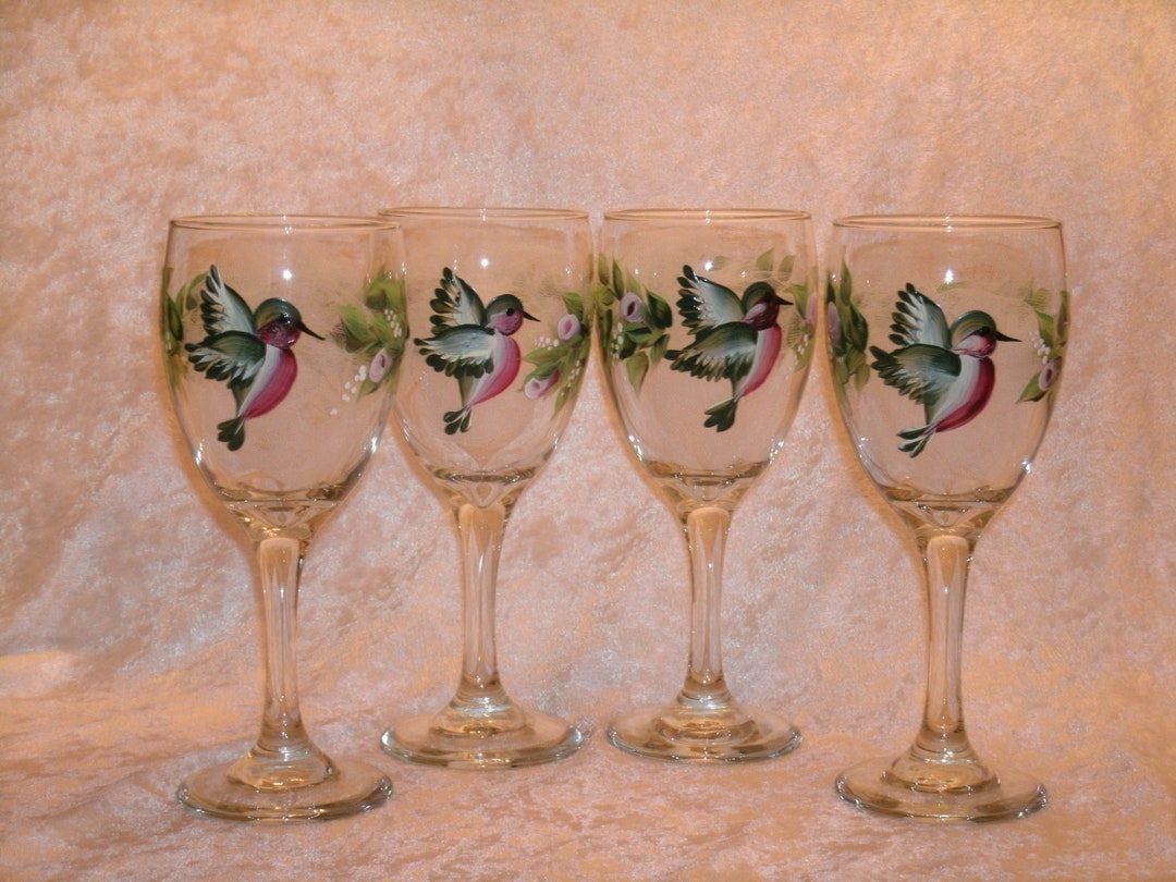 HUMMINGBIRD WINE GLASSES, Set of Four - Etsy