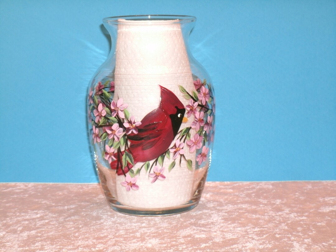 CHERRY BLOSSOM Vase With CARDINAL - Etsy