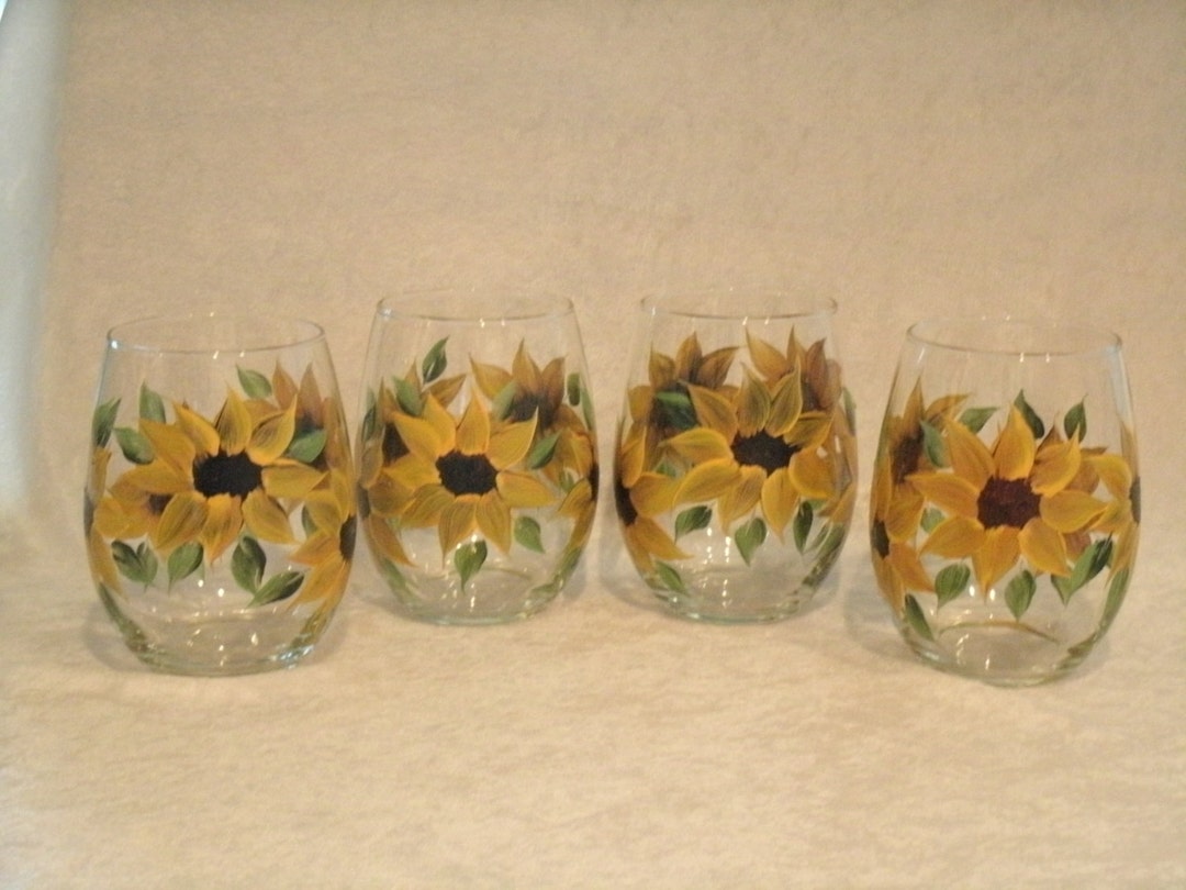 SUNFLOWER GLASSES, STEMLESS, Set of Four - Etsy