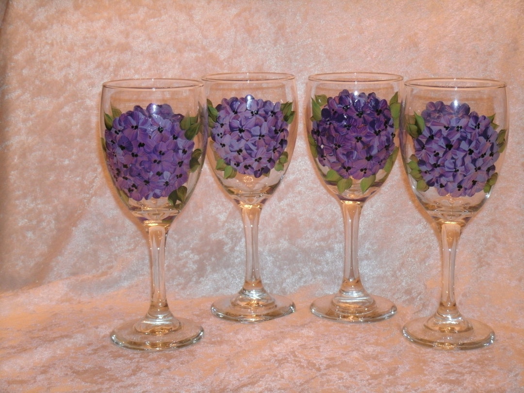 PURPLE HYDRANGEA Wine Glasses, Set of Four - Etsy