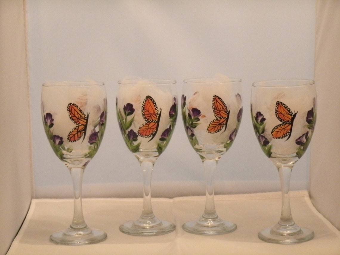 MONARCH BUTTERFLY Wine Glasses Set of Four - Etsy